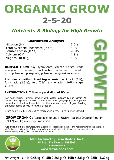 Organic GROW (PREMA Line) 2-5-20-4Ca - Terra Biotics